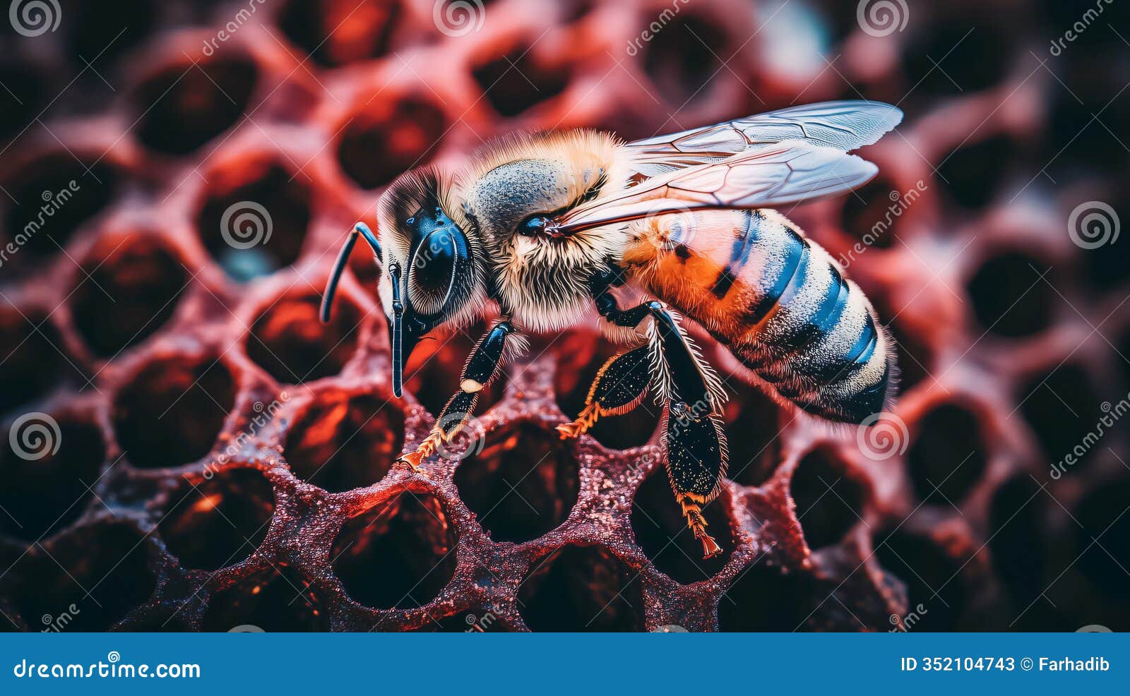 Honey Bee Standing on Honeycomb in Beehive Stock Illustration ...