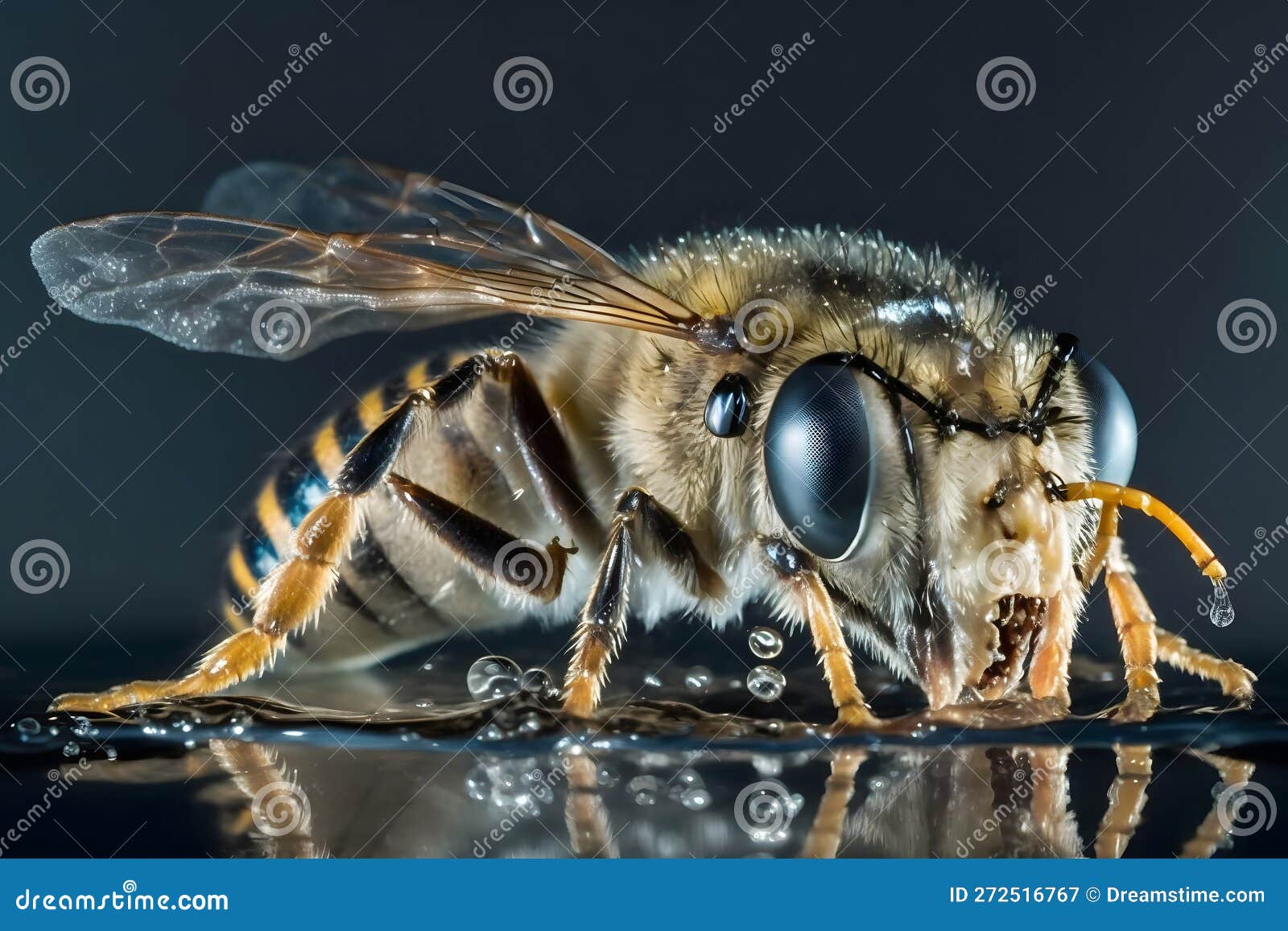 Honey Bee with Water Drops Close-up. Neural Network AI Generated Stock ...