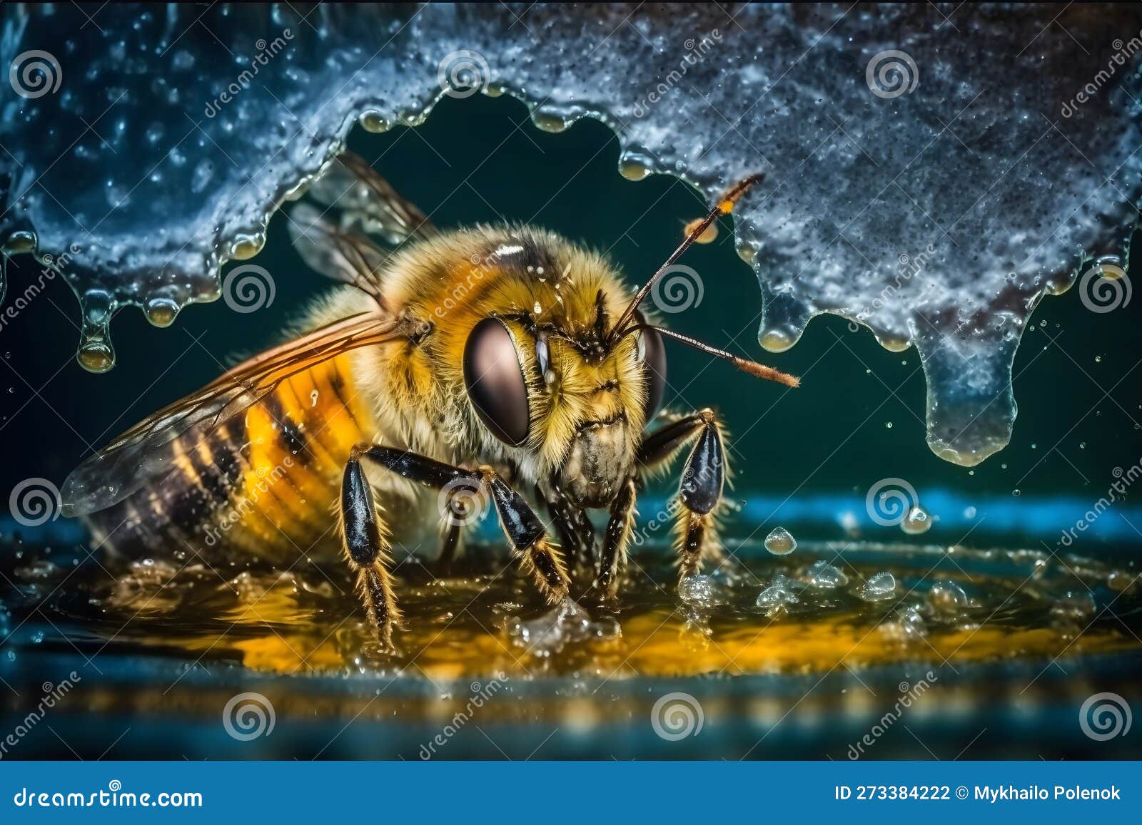 Honey Bee with Water Drops Close-up. Neural Network AI Generated Stock ...