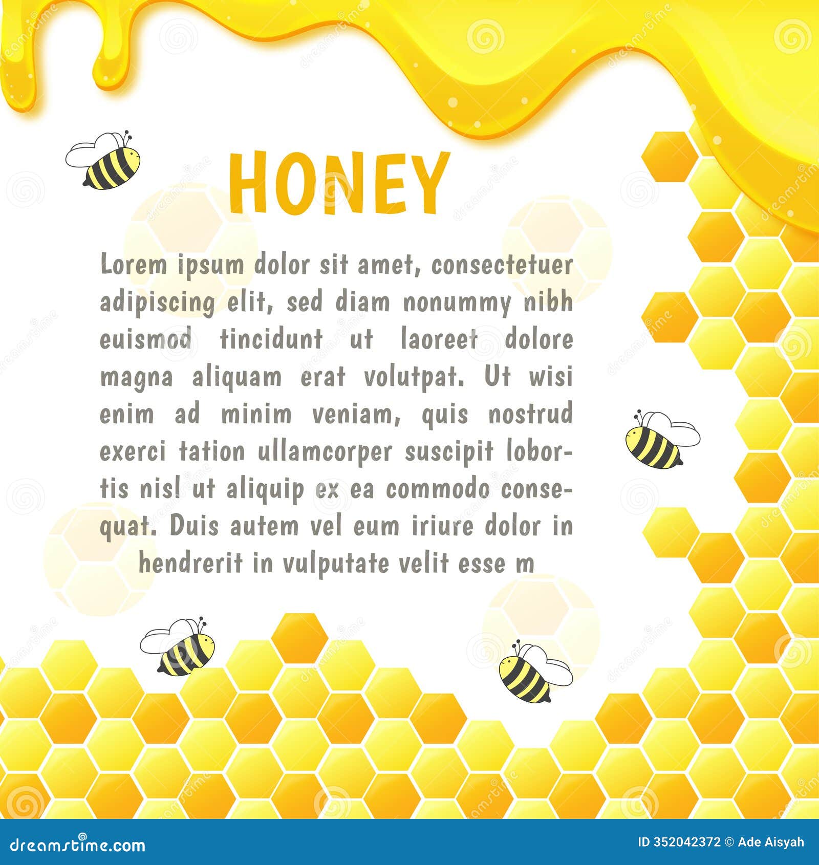 Honey Beehive Background Hexagon Pattern with Liquid Honey Flowing ...