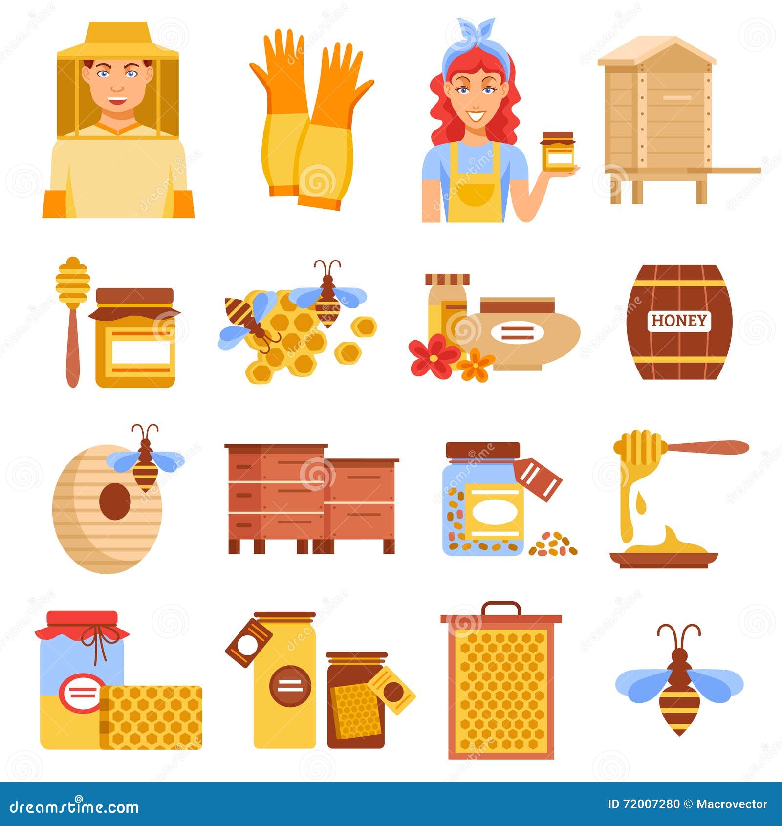 Honey Beekeeping Icon Set stock vector. Illustration of design - 72007280
