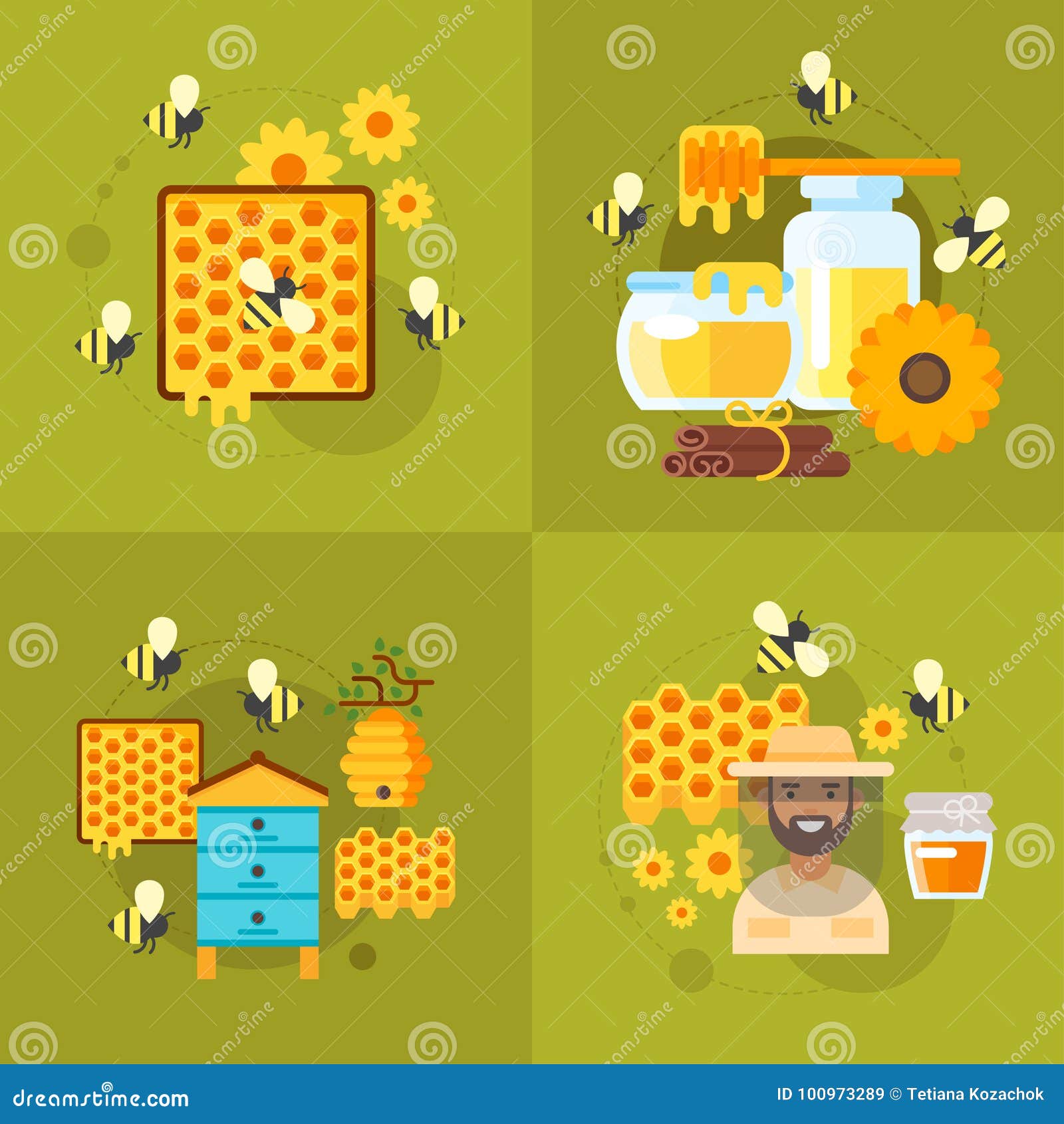 Illustrations At Beekeeping Theme. Poster Vector Template ...