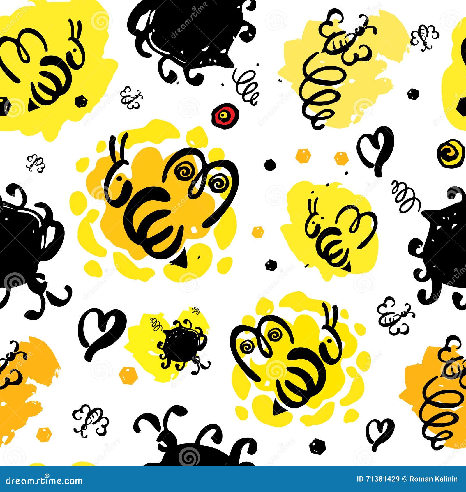 Honey and Bees Seamless Pattern. Stock Vector - Illustration of ...