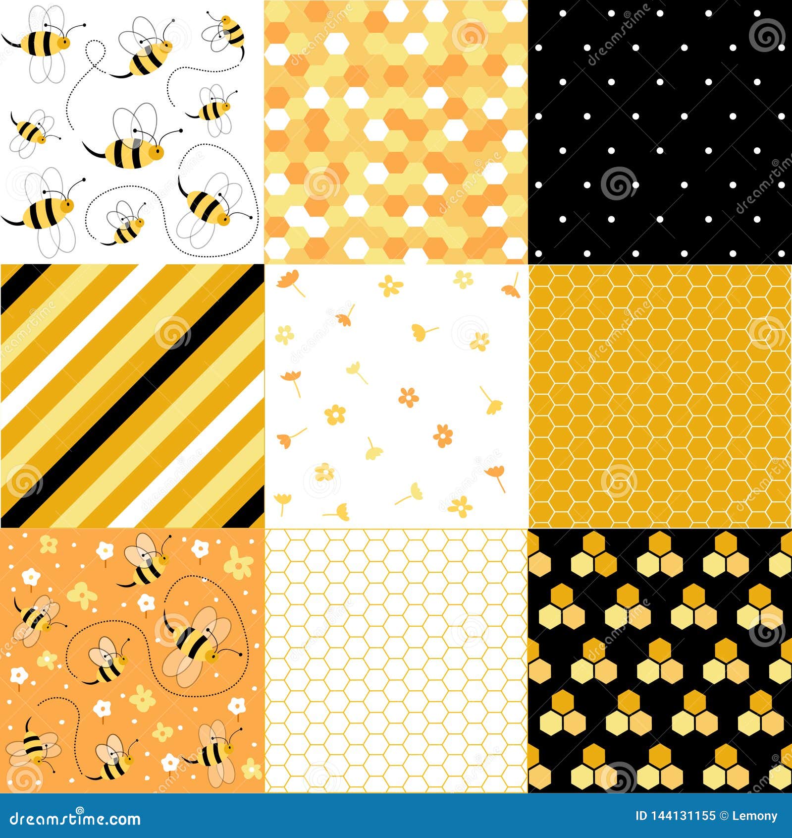 Honey and Bees Seamless Patterns Set Stock Vector - Illustration of ...