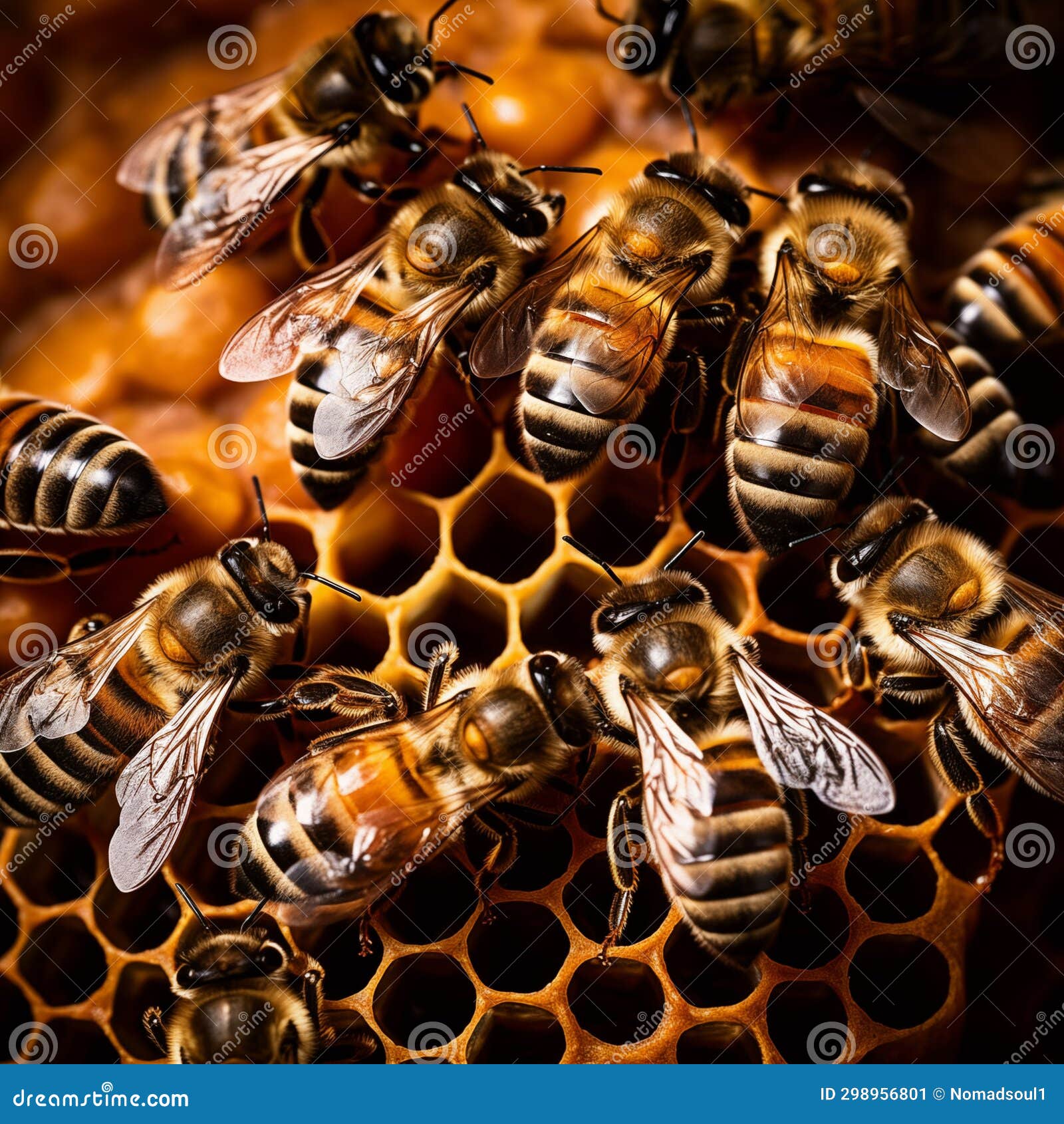Honey Bees Storing Nectar Pollen on Honeycombs. Generative Ai Stock ...