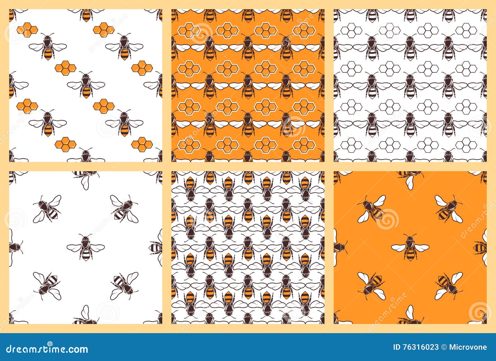 Honey and Bees Vector Seamless Patterns Set Stock Vector - Illustration ...
