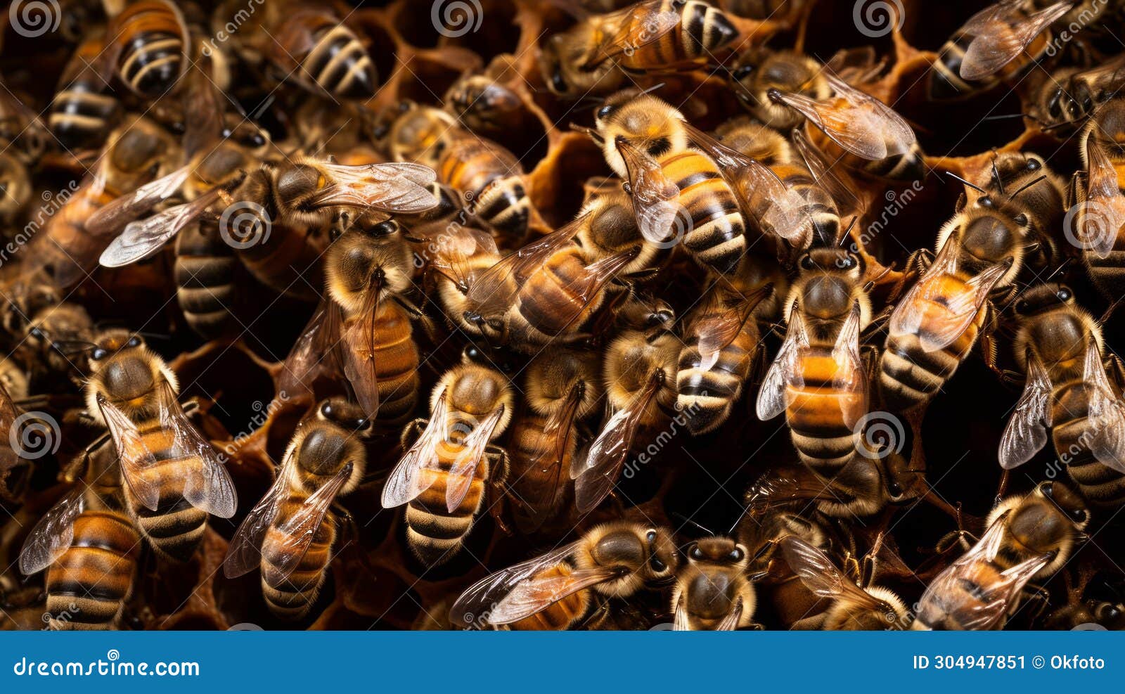 Honey Bees Working Together within the Hive on Comb, Symbolizing ...