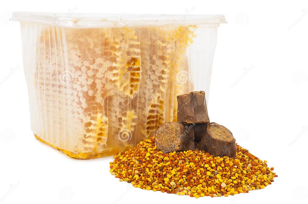 Honey Comb and Pollen with Propolis Stock Image - Image of beehive ...