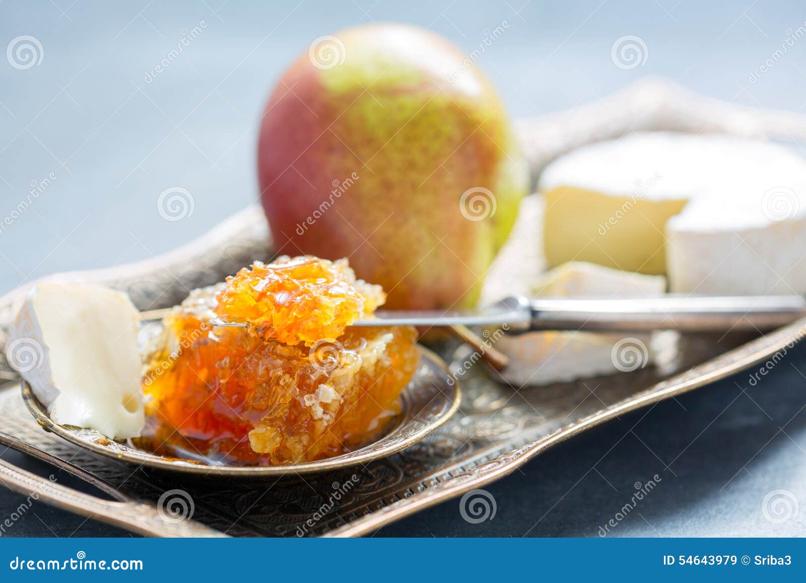 Honey Comb, Ripe Pear and Brie. Stock Image - Image of dairy, sweet ...