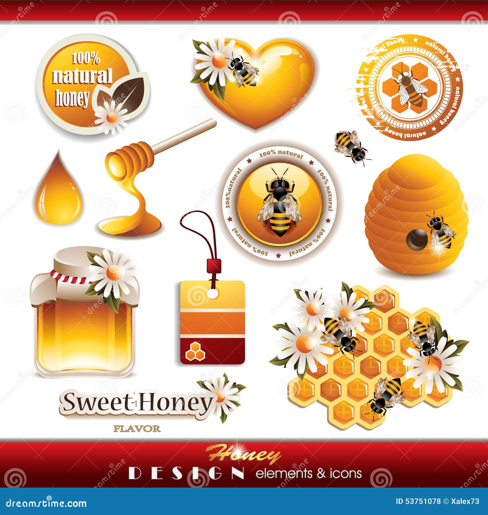 Honey Design Elements and Icons Stock Vector - Illustration of icon ...