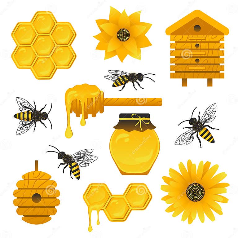 Honey Elements Collection. Set of Beekeeping Colorful Icons Stock ... Honey Elements Collection. Set of Beekeeping Colorful Icons Stock ...
