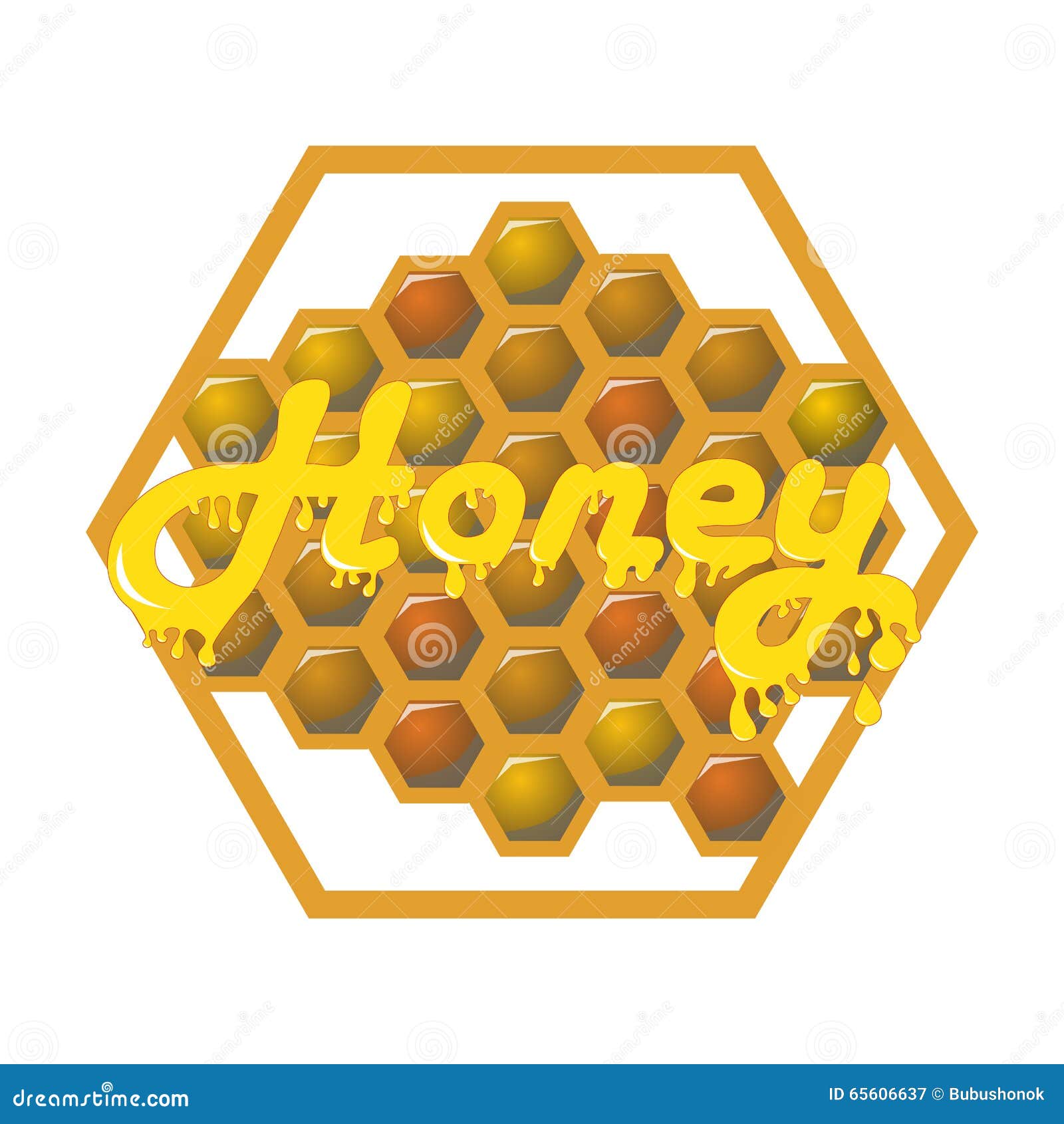 Honey on Honey Combs. Label and Drops Stock Vector - Illustration of ...