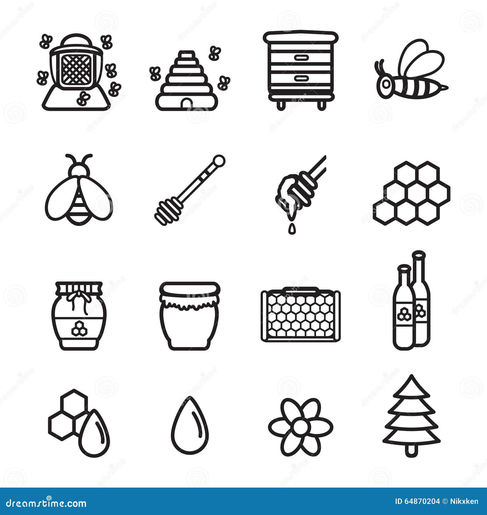 Honey Icons Set. Vector Eps 10. Stock Vector - Illustration of feeding ...