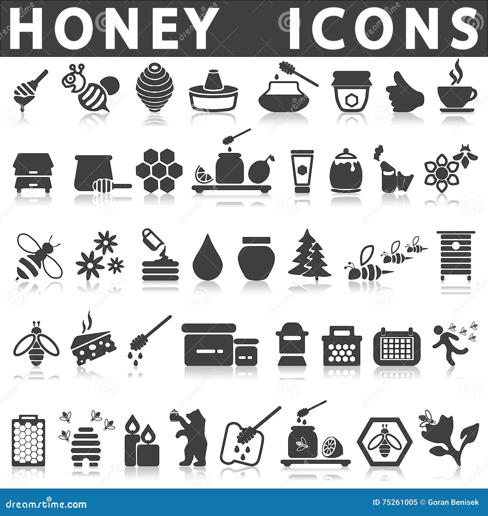 Honey Icons, Big Set, Hand Drawn Style Cartoon Vector | CartoonDealer ...