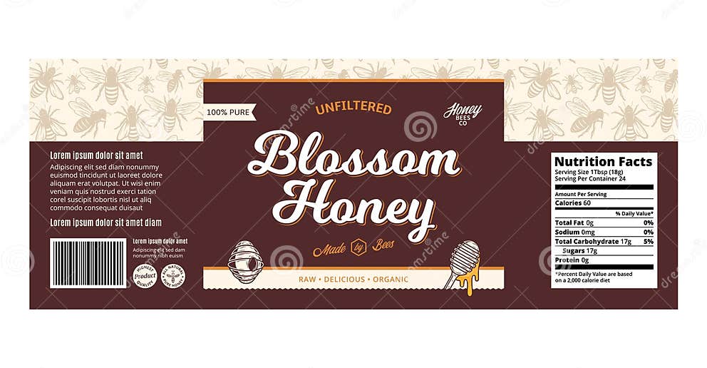 Honey Label Design Template Stock Illustration - Illustration of ...