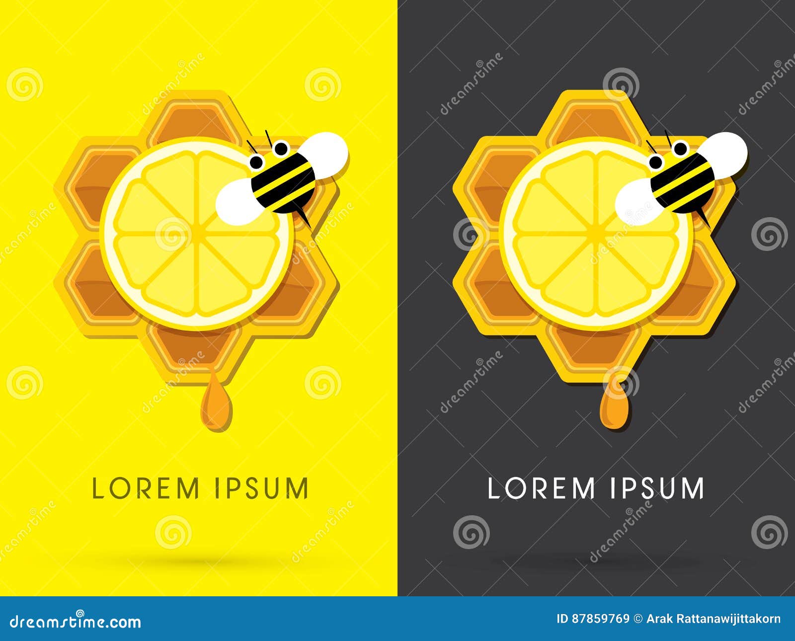 Honey and Lemon with Bee on Honeycomb Stock Vector - Illustration of ...
