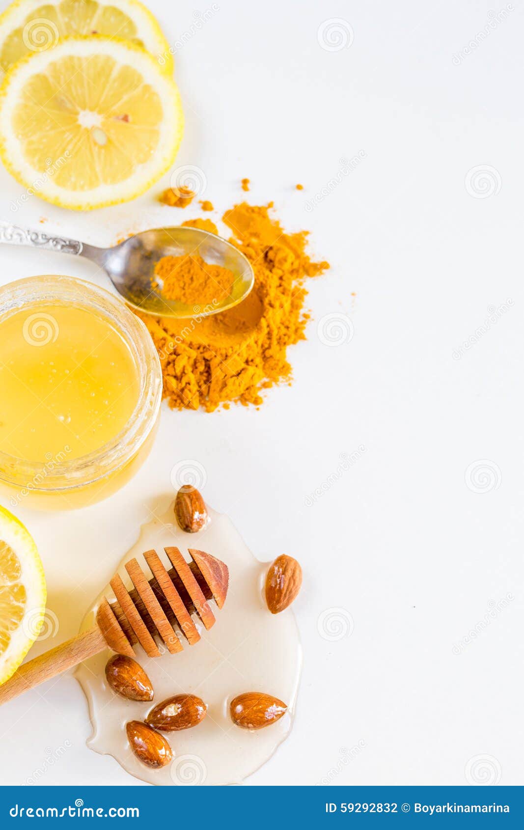 Honey with Lemon and Turmeric Stock Photo - Image of breakfast, almond ...