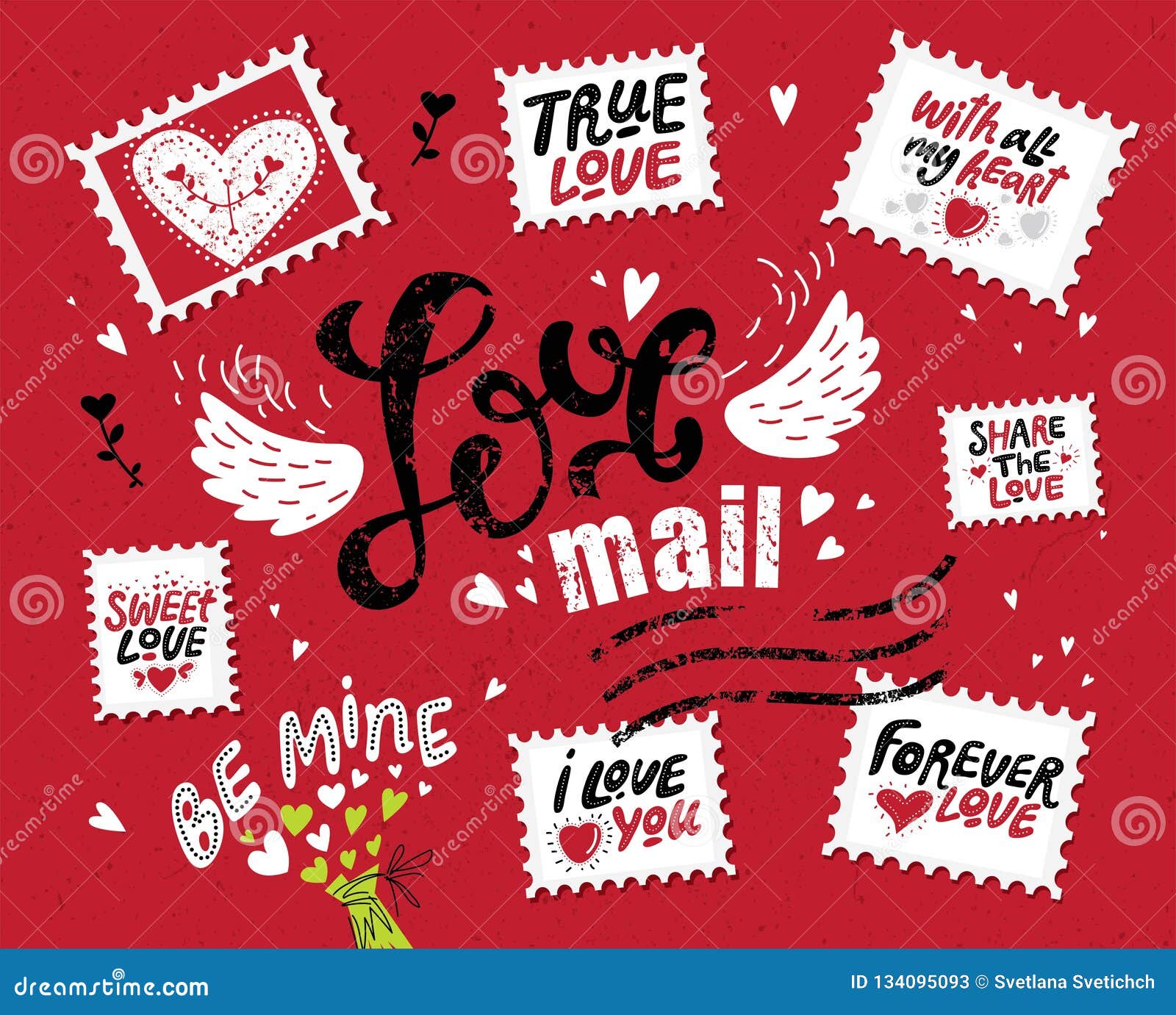 Set Love Mail, Hand-drawn Lettering Stock Vector - Illustration of ...