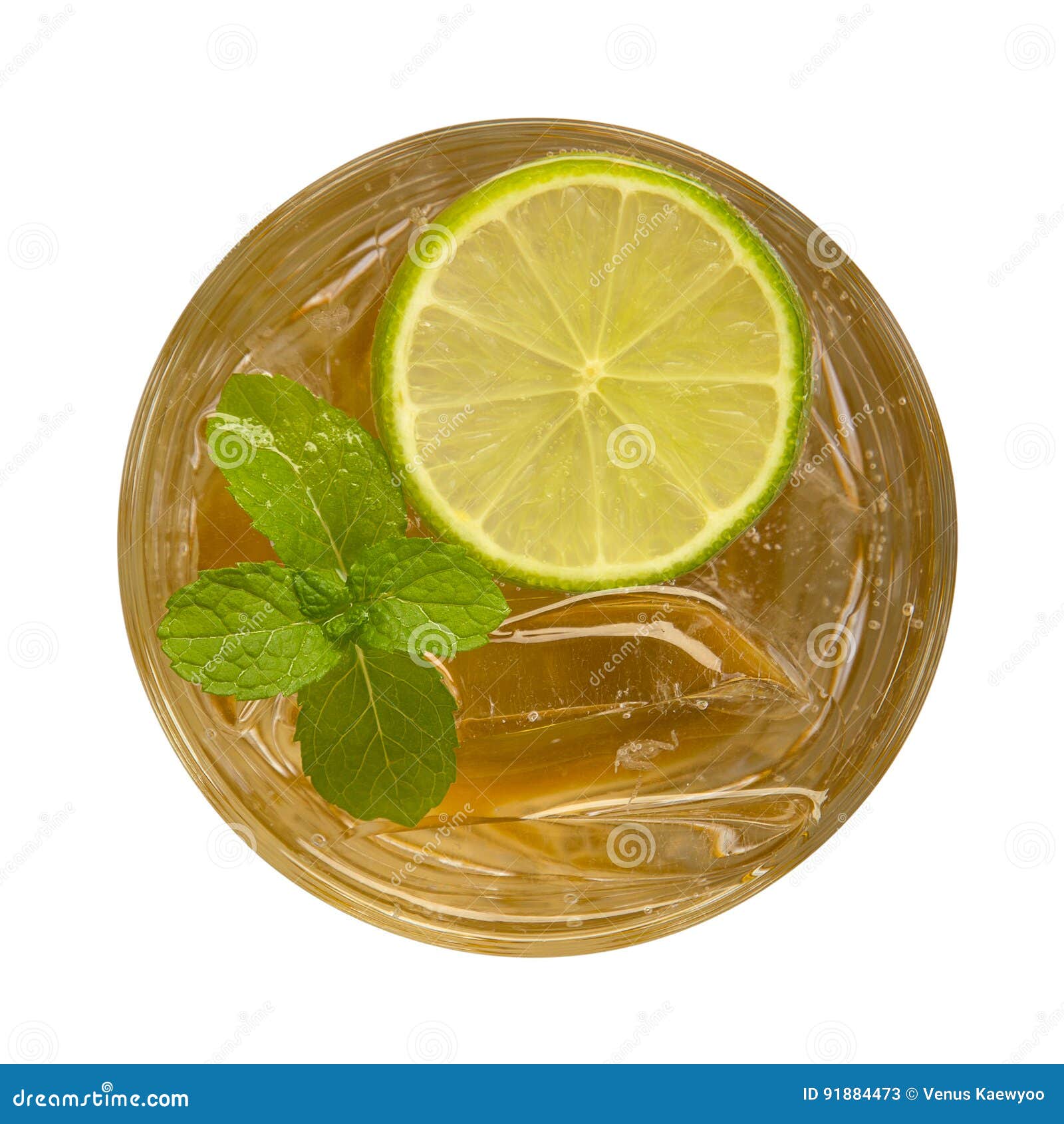 Honey Lime Drink Cocktail with Mint Top View Isolated on White Stock ...