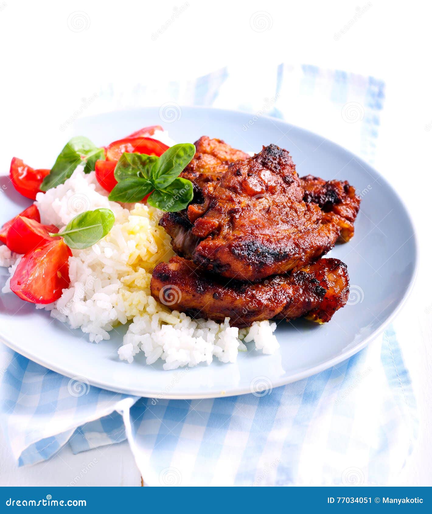 Honey and Mustard Pork Ribs and Rice Stock Image - Image of barbeque ...