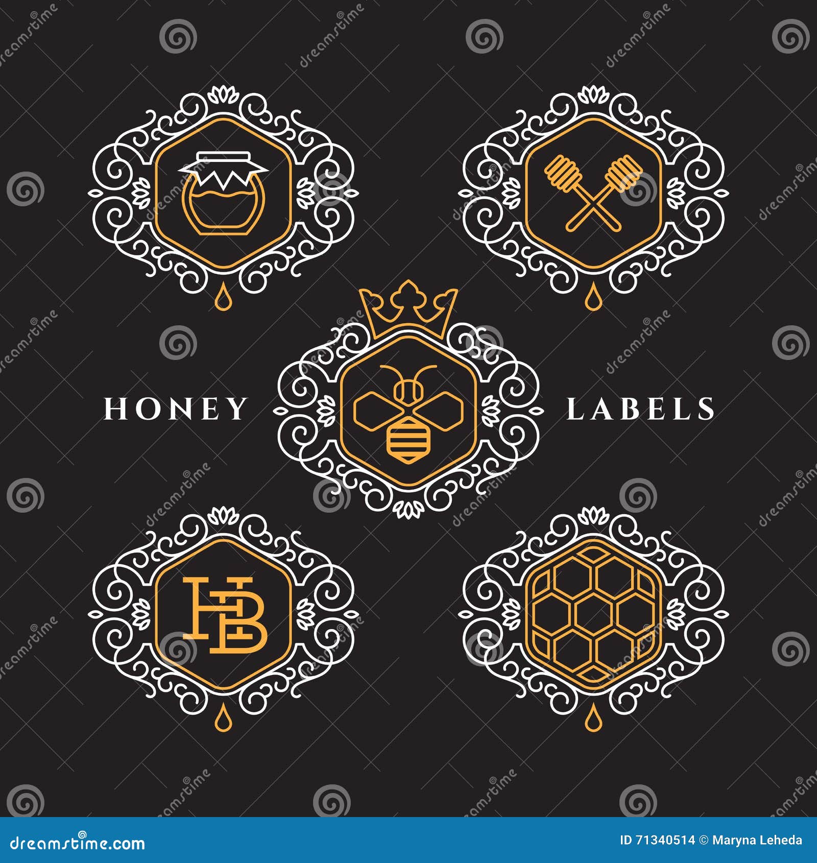 Honey outline labels stock vector. Illustration of mark - 71340514