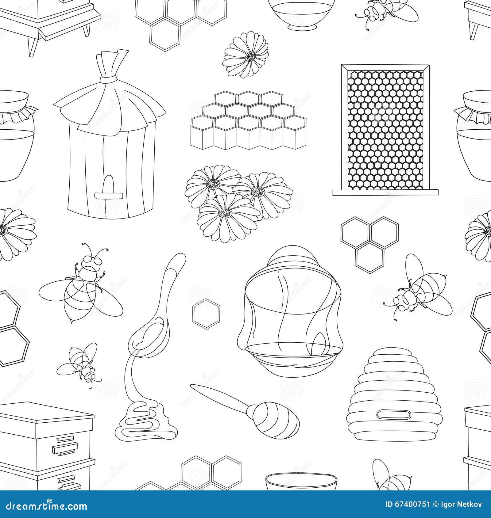 Honey Pattern. Design with Apiary Sketch Elements Stock Vector ...