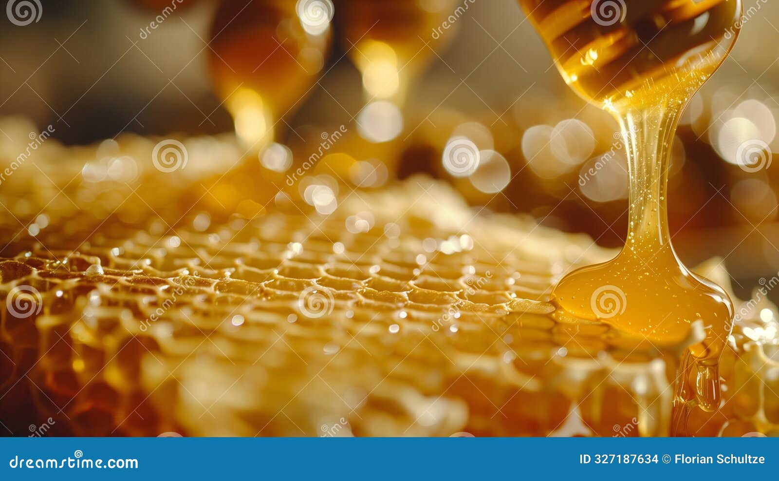 Honey Pouring from the Stick Onto the Honeycomb Stock Illustration ...