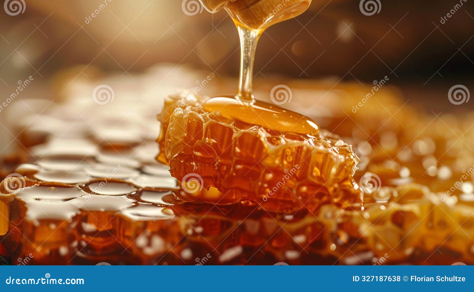 Honey Pouring from the Stick Onto the Honeycomb Stock Illustration ...