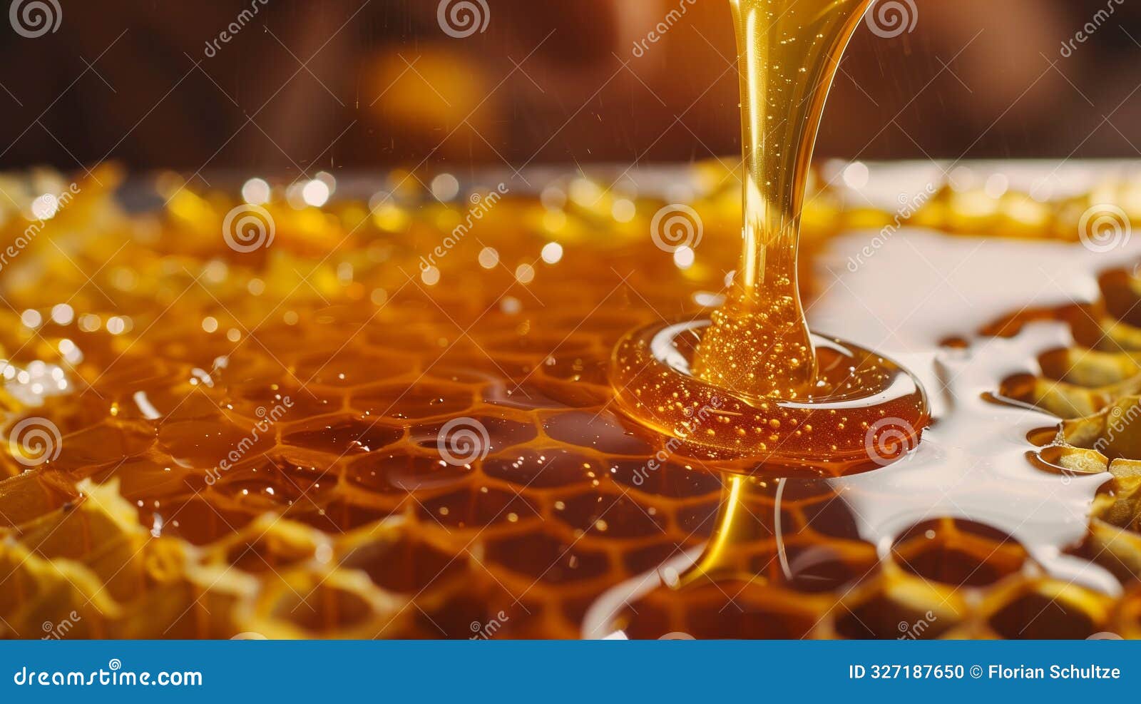 Honey Pouring from the Stick Onto the Honeycomb Stock Illustration ...