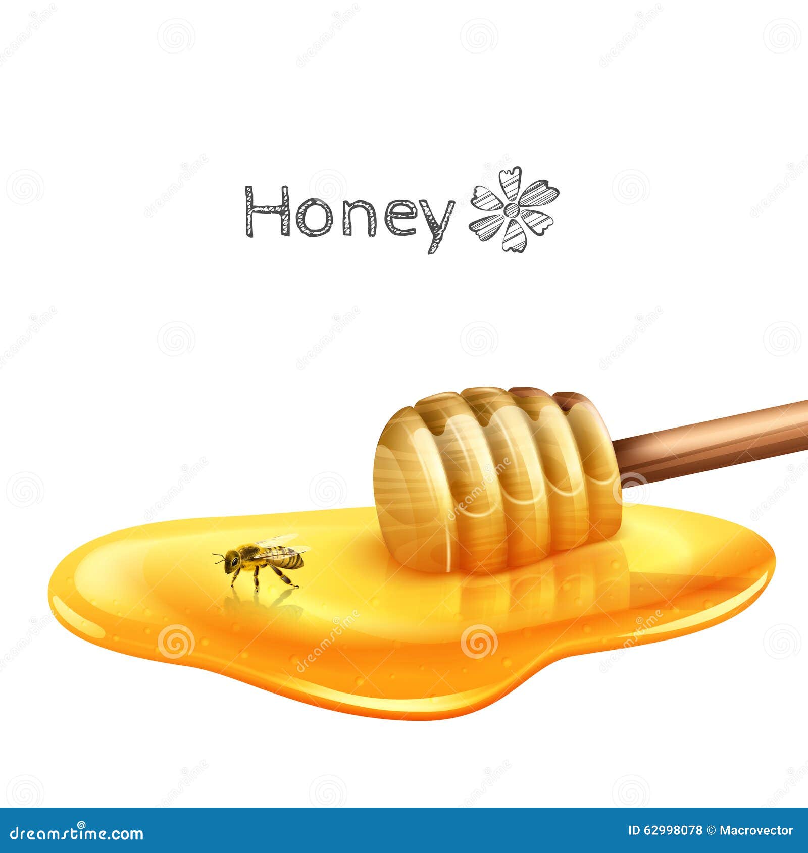 Honey Puddle with Stick stock illustration. Illustration of spoon ...