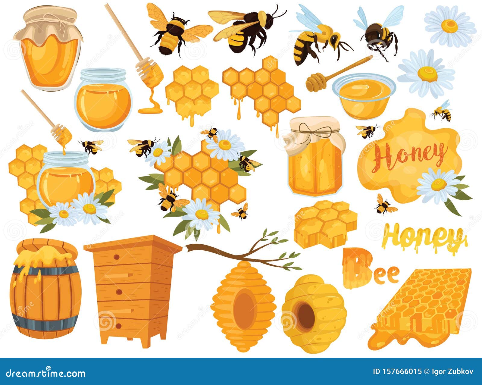 Honey Set. Collection Of Beekeeping. Cartoon Apiary Set. Illustration ... Honey Set. Collection Of Beekeeping. Cartoon Apiary Set. Illustration ...