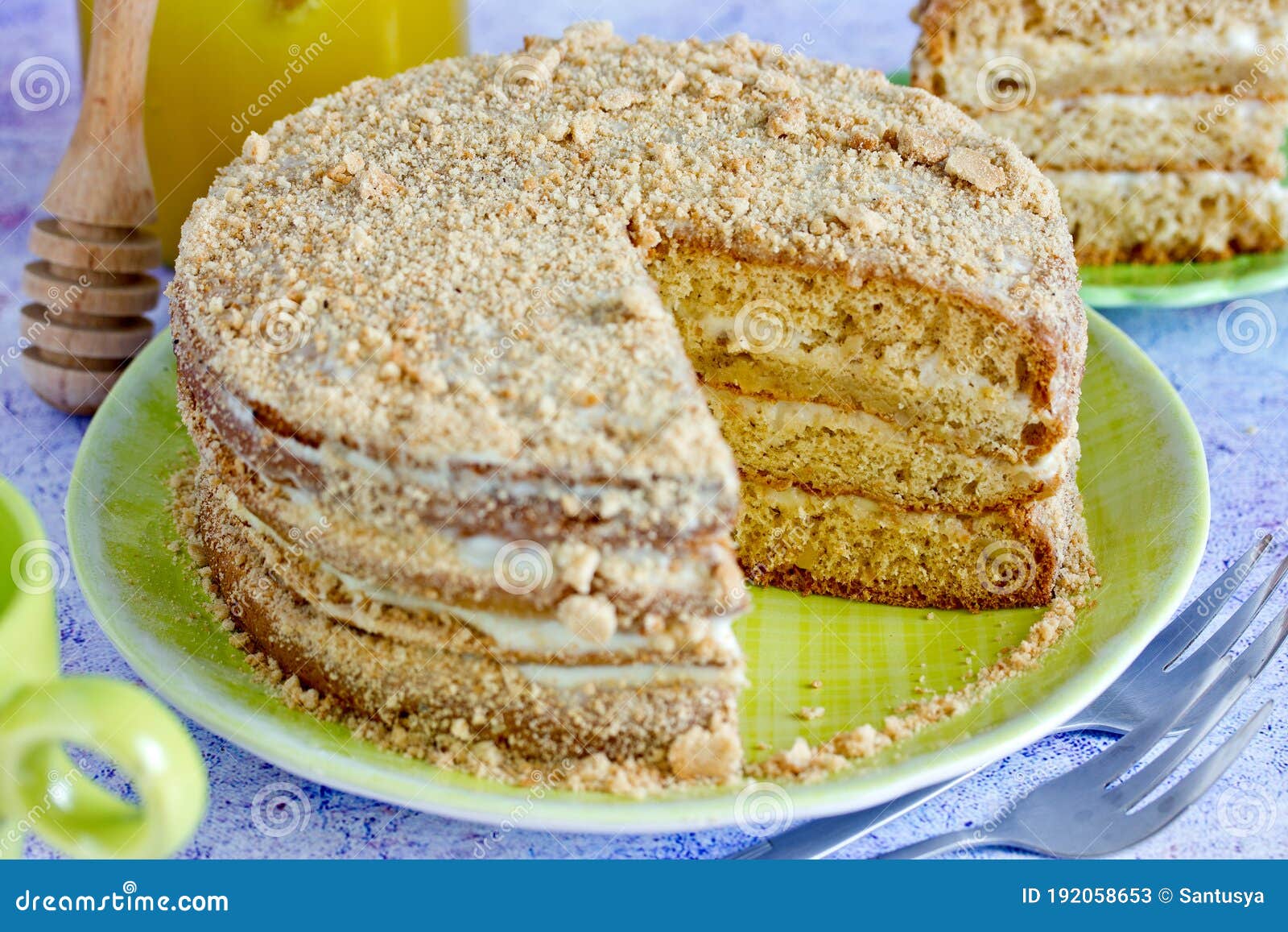 Honey Sponge Cake with Custard Stock Image - Image of dessert ...