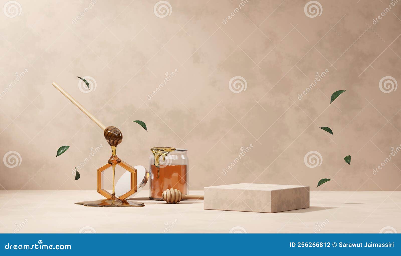 Honey Syrup and Granite Platform Backdrop 3D Rendering Stock ...