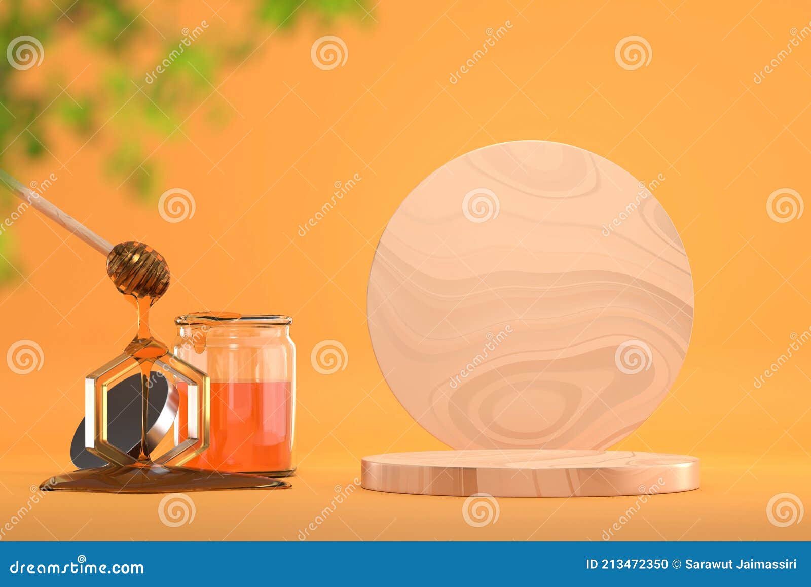 Honey Syrup and Wooden Platform Banner Backdrop 3D Render Stock ...