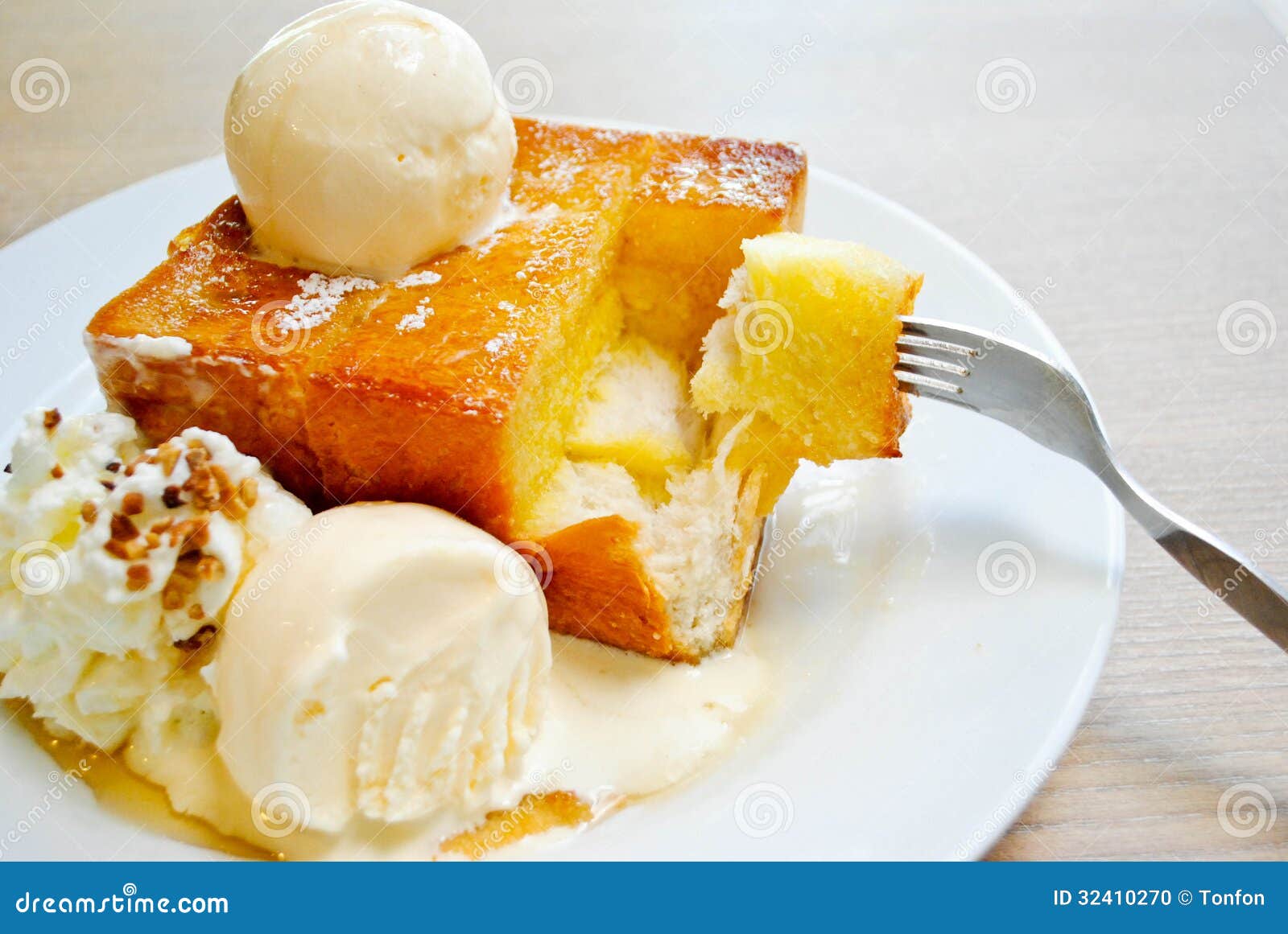 Honey toast and fork stock photo. Image of taste, yellow - 32410270