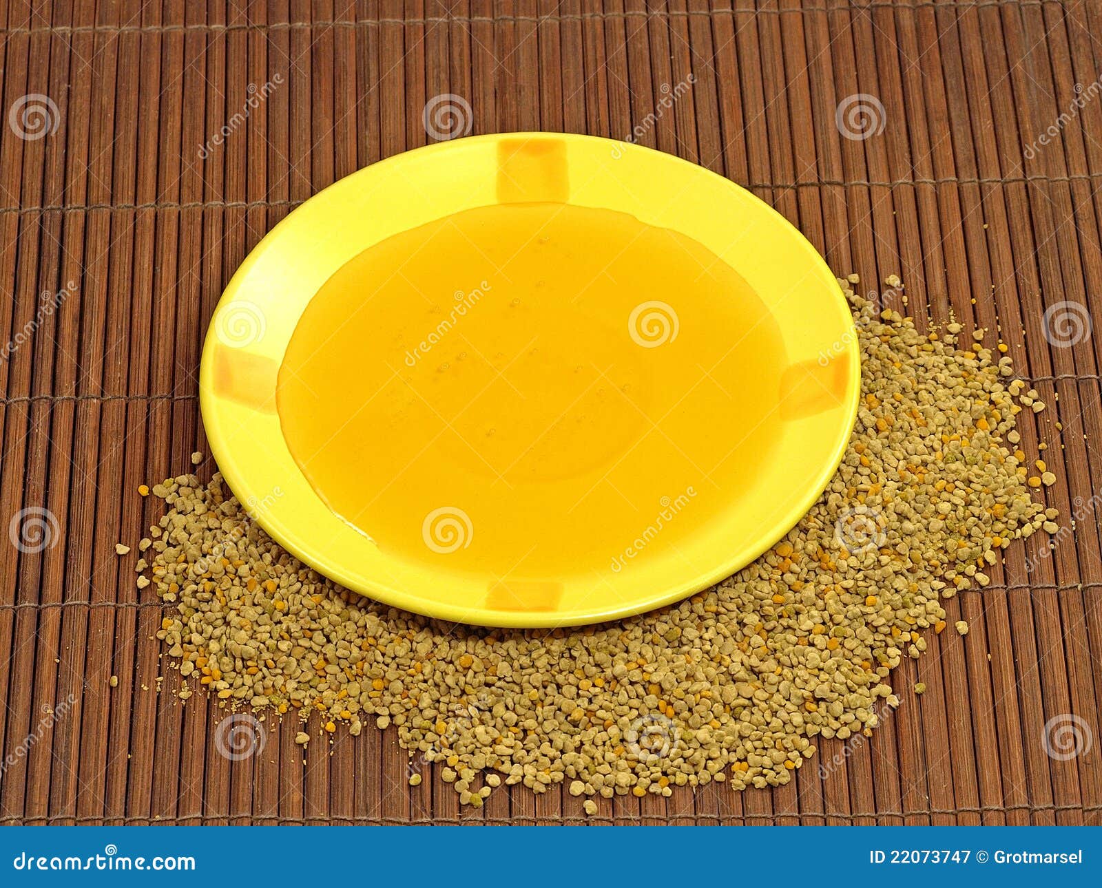 Honey in Yellow Plate and Flower Pollen. Stock Image - Image of cuisine ...