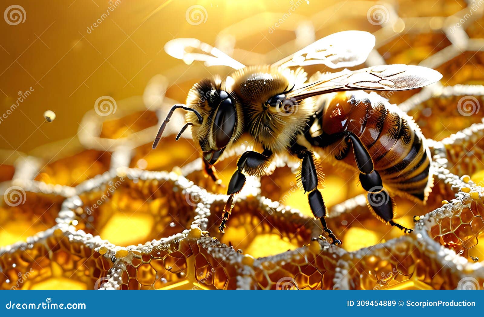 Honeybee on Golden Hive stock image. Image of nectar - 309454889