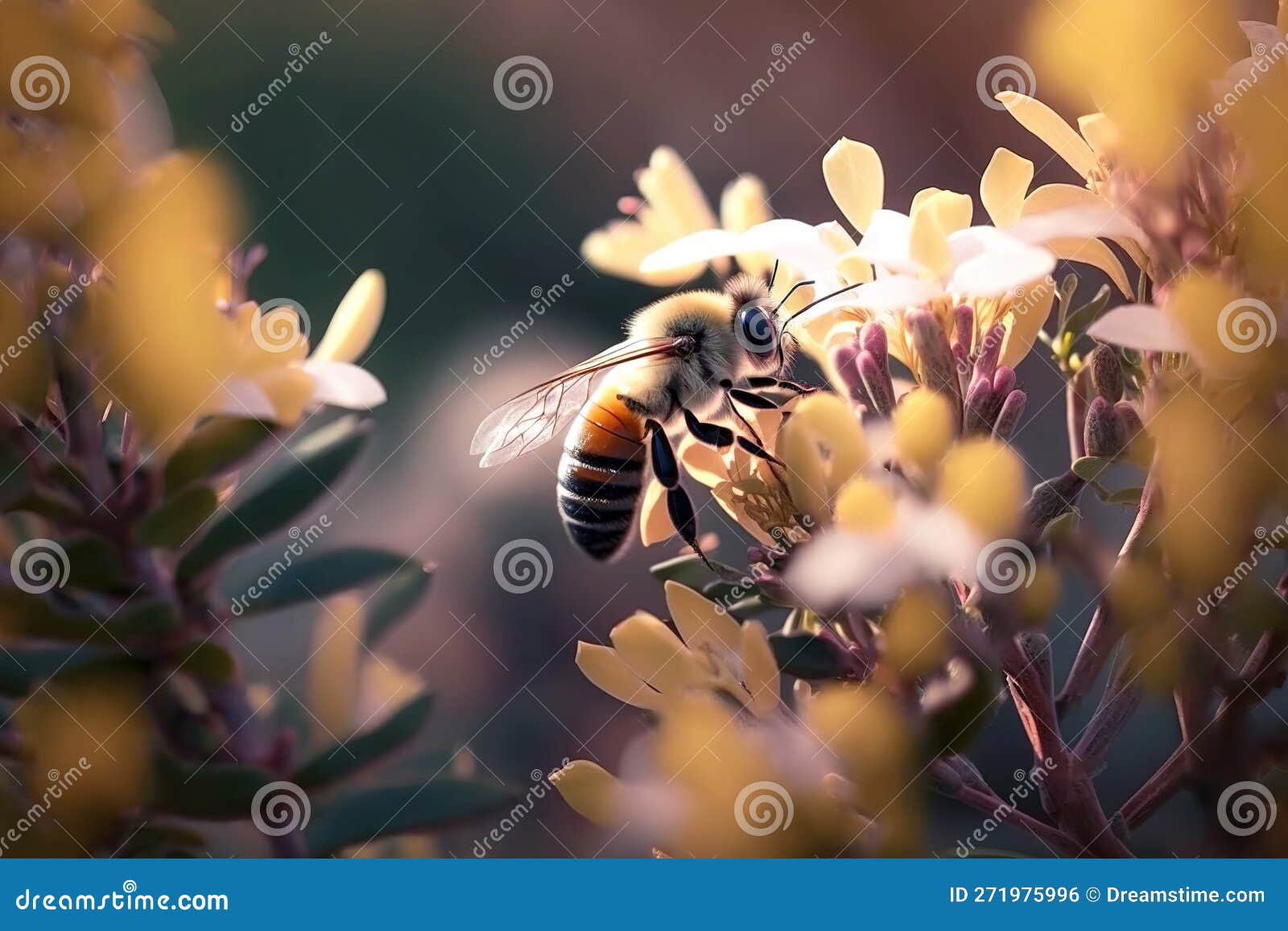 Honeybee Working with Pollination of Flowers. Stock Illustration - Illustration of honey, nectar ...