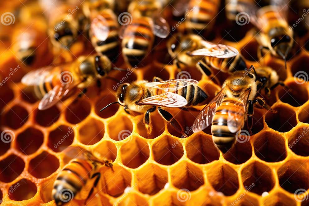 Honeybees at Work in a Beehive Stock Illustration - Illustration of ...