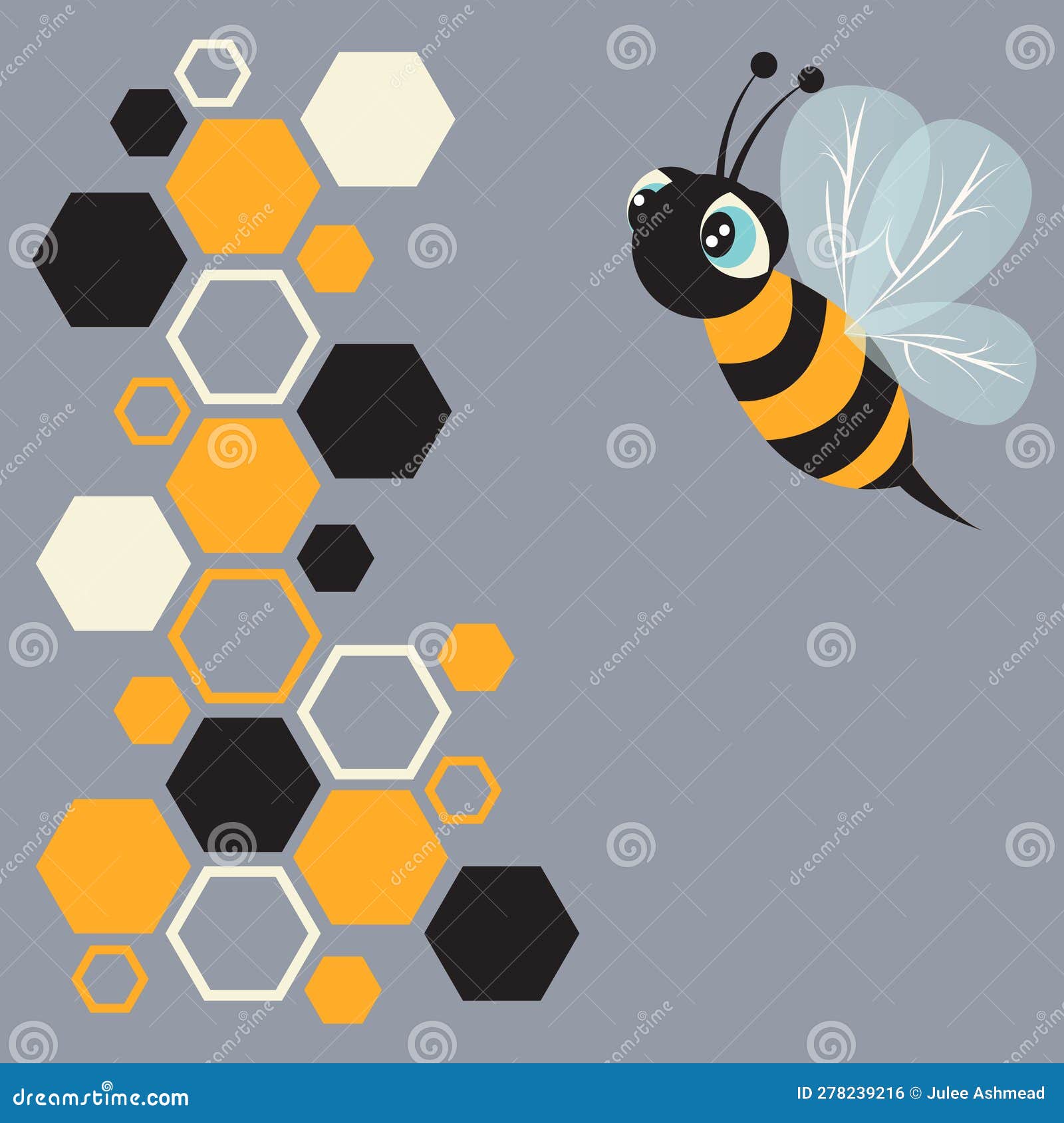 Honeycomb Pattern with Bee Cartoon Character Vector Illustration Stock ...