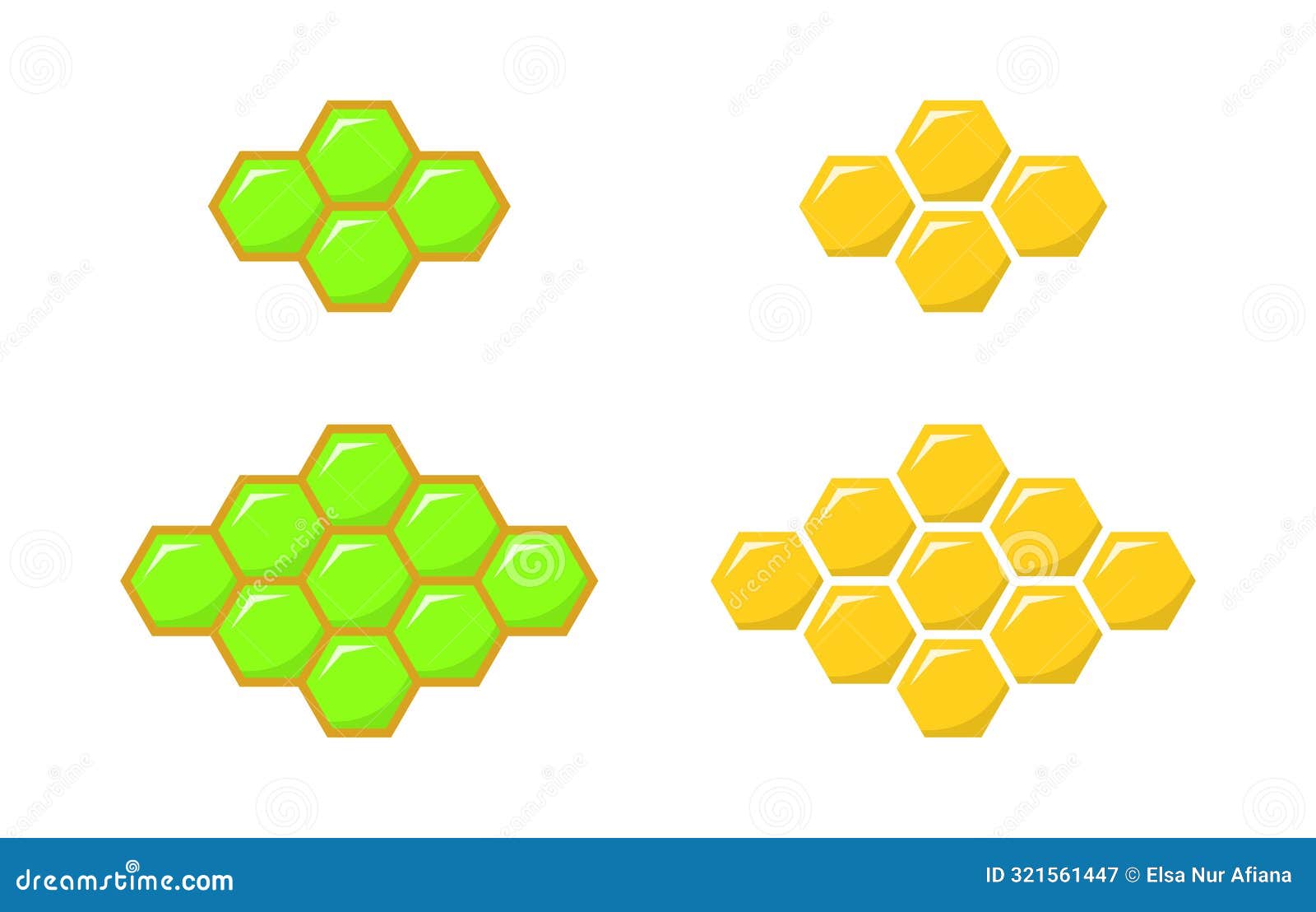 Honeycomb Bee Icon Set in Flat Design. Hexagonal Beehive Concept Stock ...