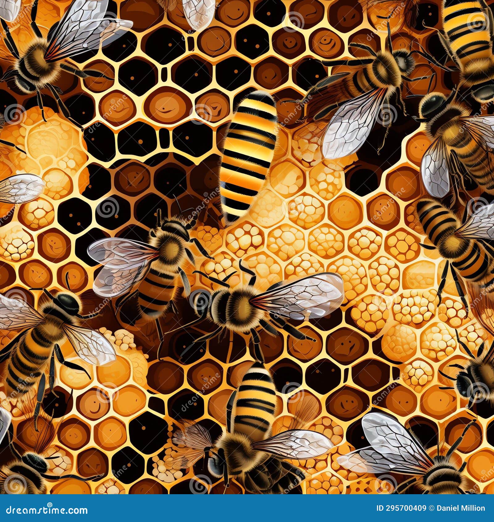 Honeycomb and Bees Background, Design Seamless Pattern Stock ...