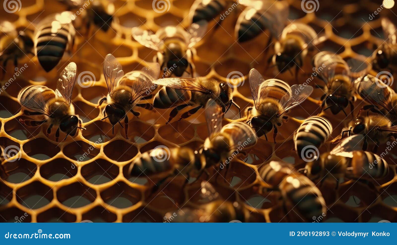 Honeycomb and Bees. Digital Art. Generative Ai Stock Image - Image of ...