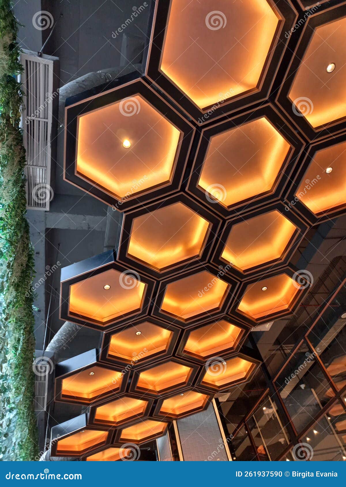 Honeycomb Ceiling for Restaurant Stock Photo - Image of gold, yellow ...