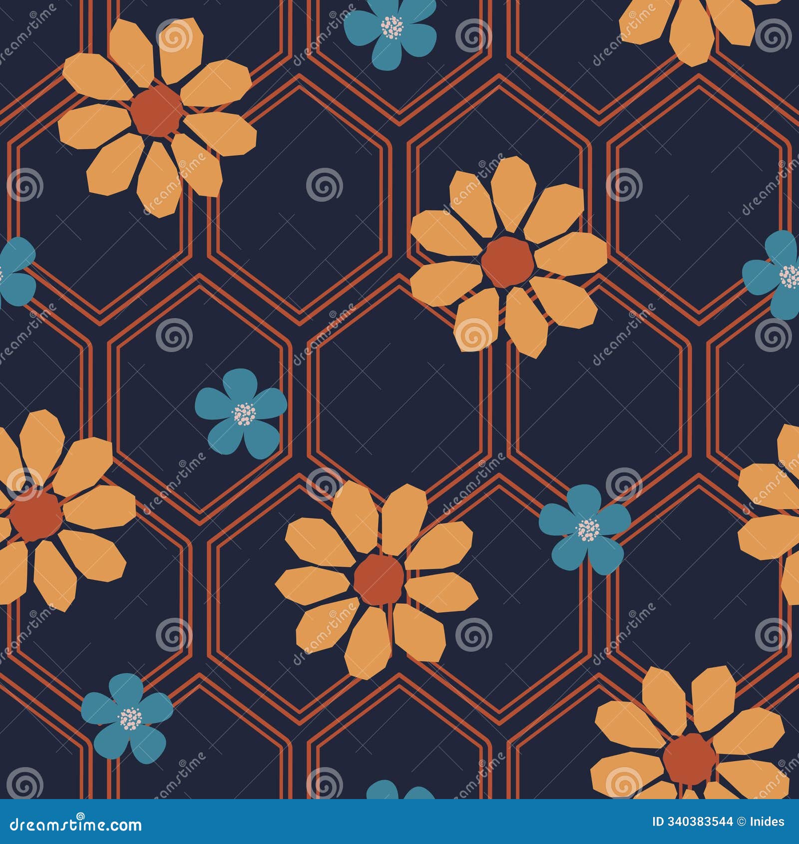 Honeycomb Cells Geometric Lines Seamless Vector Pattern. Geometry ...