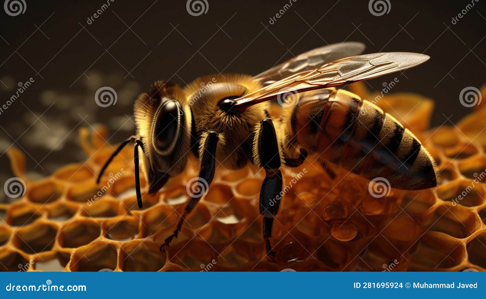 Honeycomb with cyber bee stock illustration. Illustration of nectar ...