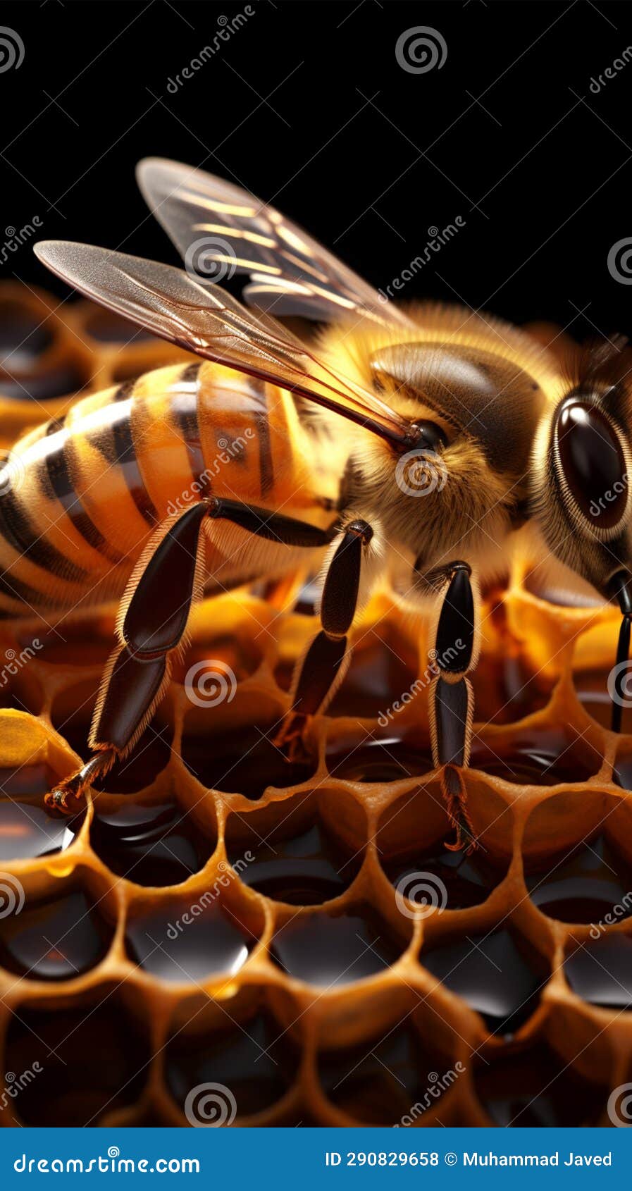 Honeycomb with cyber bee stock illustration. Illustration of honey ...