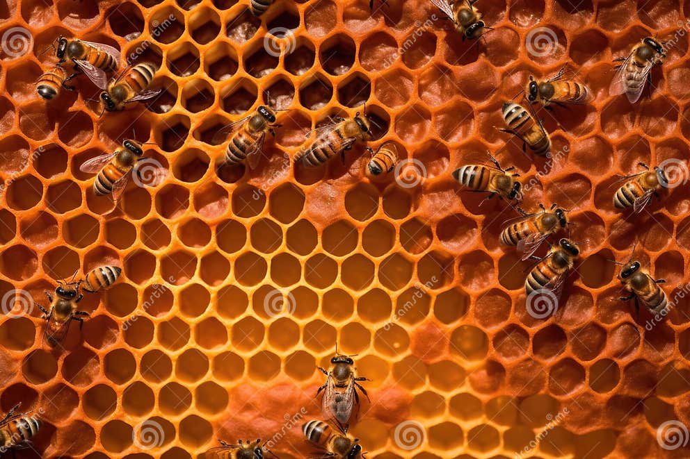 Honeycomb Pattern Close-up with Bee Silhouettes Stock Image - Image of ...