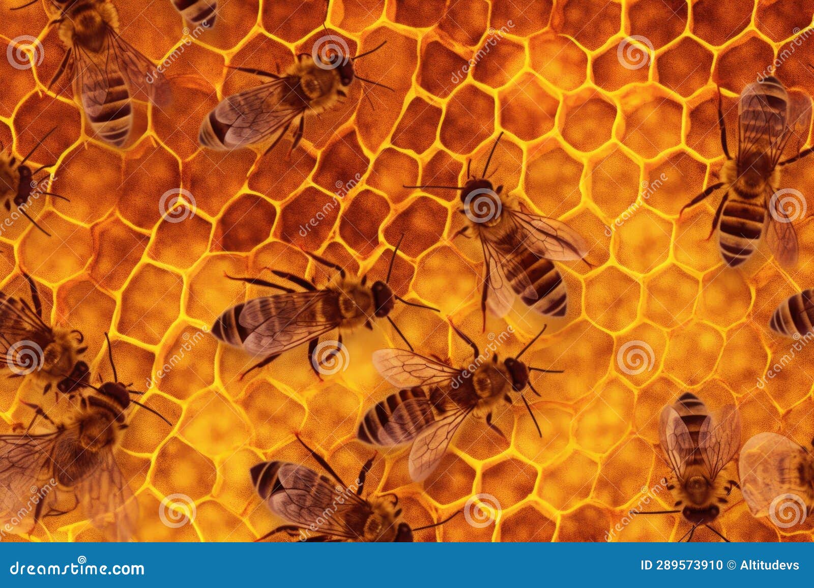 Honeycomb Pattern Close-up with Bee Silhouettes Stock Photo - Image of ...