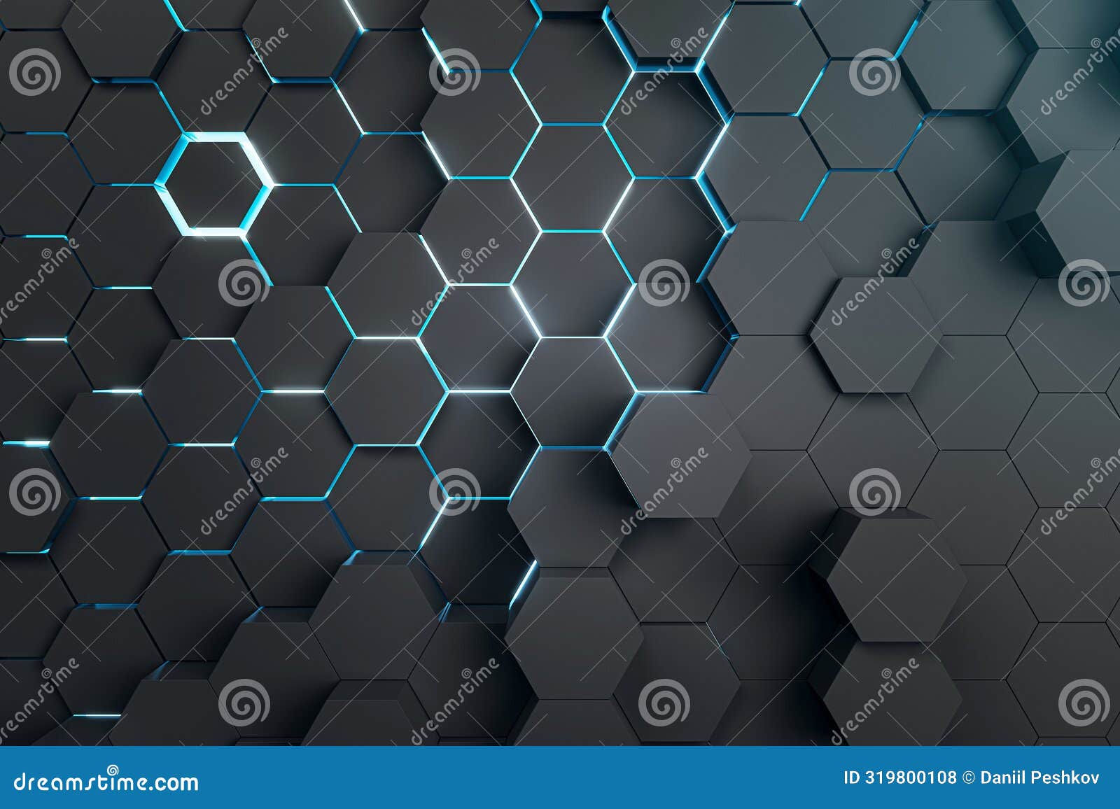 A Honeycomb Pattern with Neon Blue Lights on a Dark Background, Modern ...